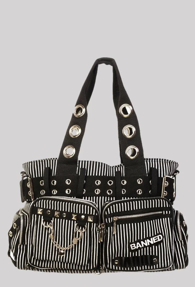 Banned Striped Punk Goth Nugoth Rock Emo Handcuff Canvas Shoulder Bag ...