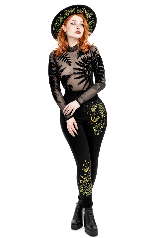 Restyle Gothic Forest Witch Fern Mesh Velvet Bodysuit | Ro Rox