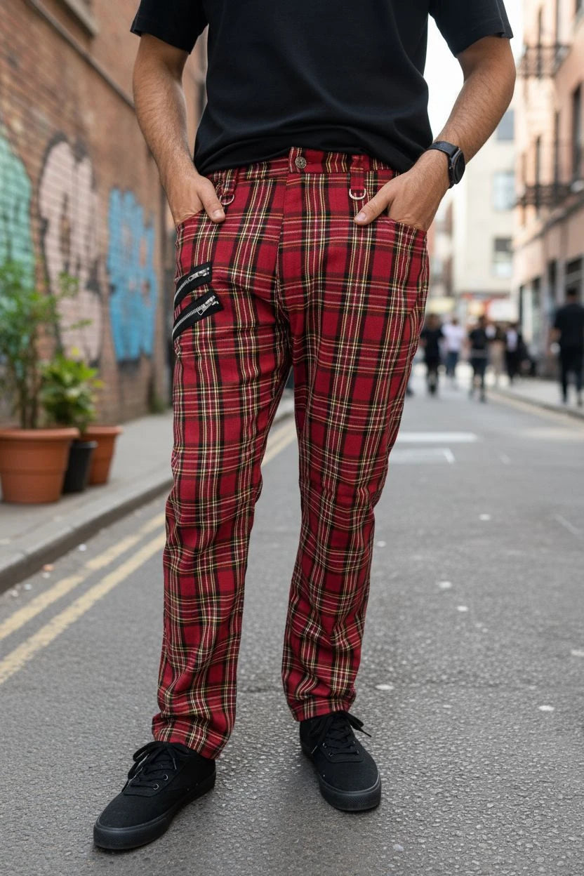 Ro Rox Red Tartan Punk Trousers | Unisex Goth Pants | Ro Rox