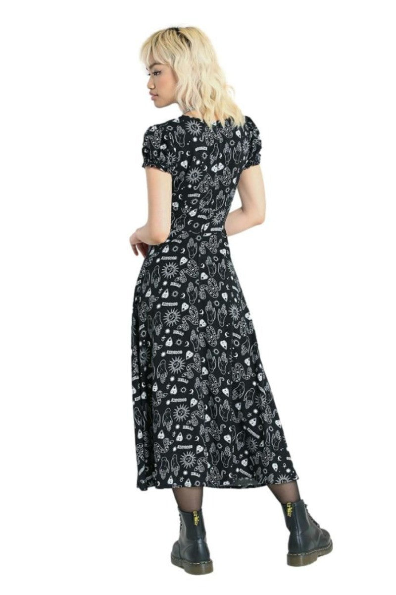 Hell Bunny Hello Goodbye Black White Goth Ouija A-Line Dress | Ro Rox