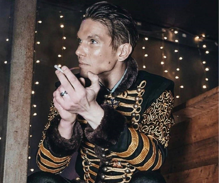 Jimi Military Parade Jacket Black & Gold Faux Fur | Ro Rox