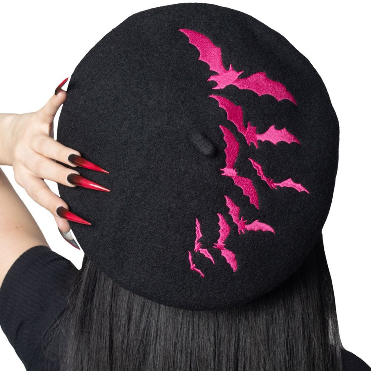 Kreepsville 666 Bat Repeat Pink Beret Hat Gothic Accessory | Ro Rox