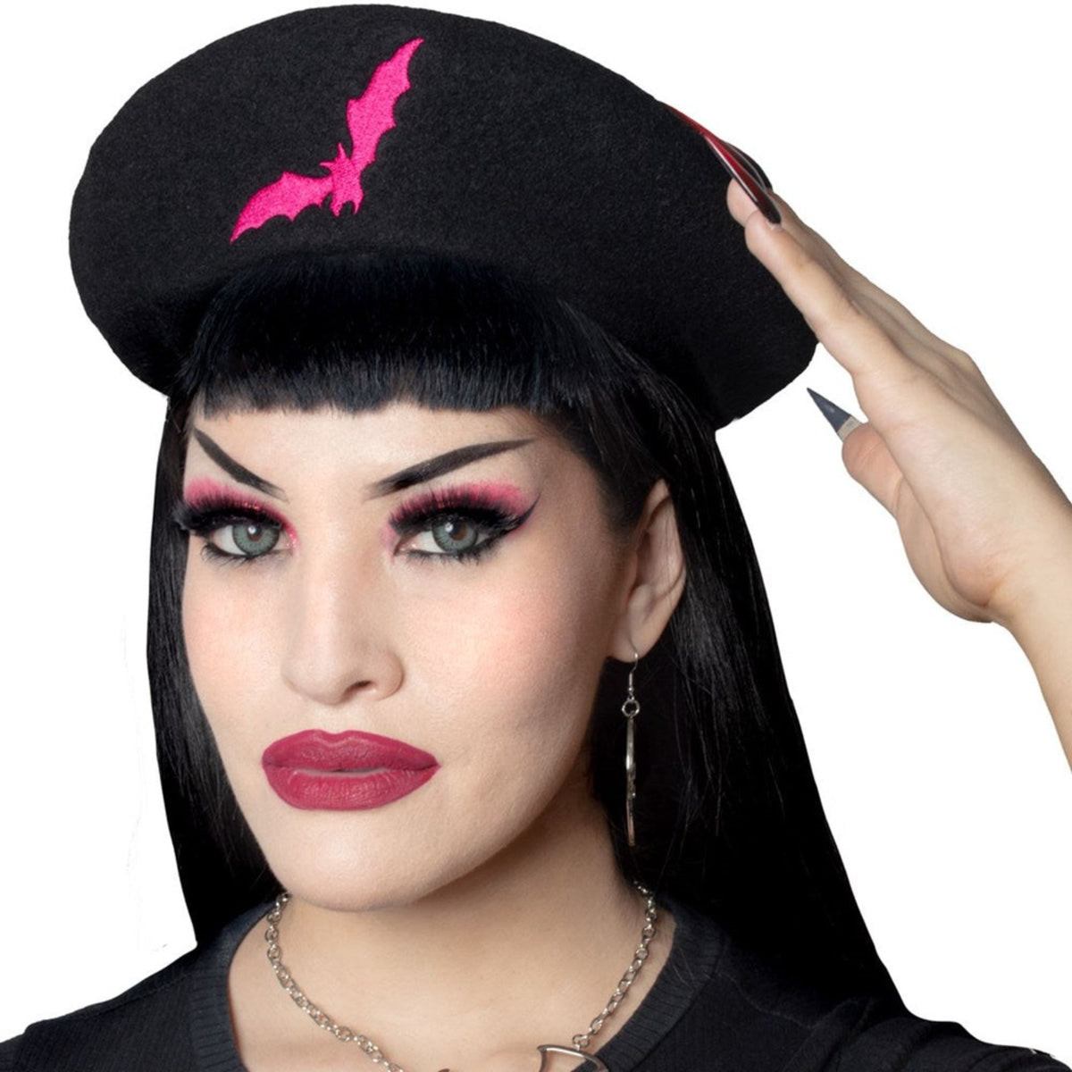 Kreepsville 666 Bat Repeat Pink Beret Hat Gothic Accessory | Ro Rox