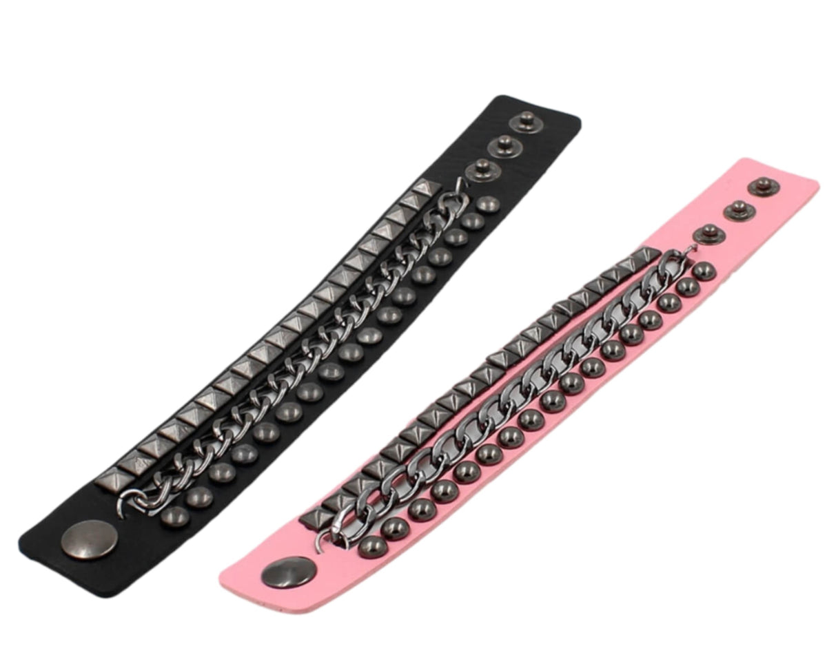 Ro Rox Punk Stud Chain Faux Leather Cuff Bracelet, Pink | Ro Rox
