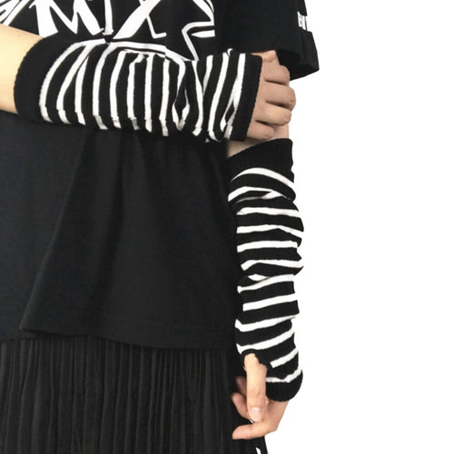 Ro Rox Gothic Gloves Striped Fingerless Arm Warmers with Thumbhole, Bl ...
