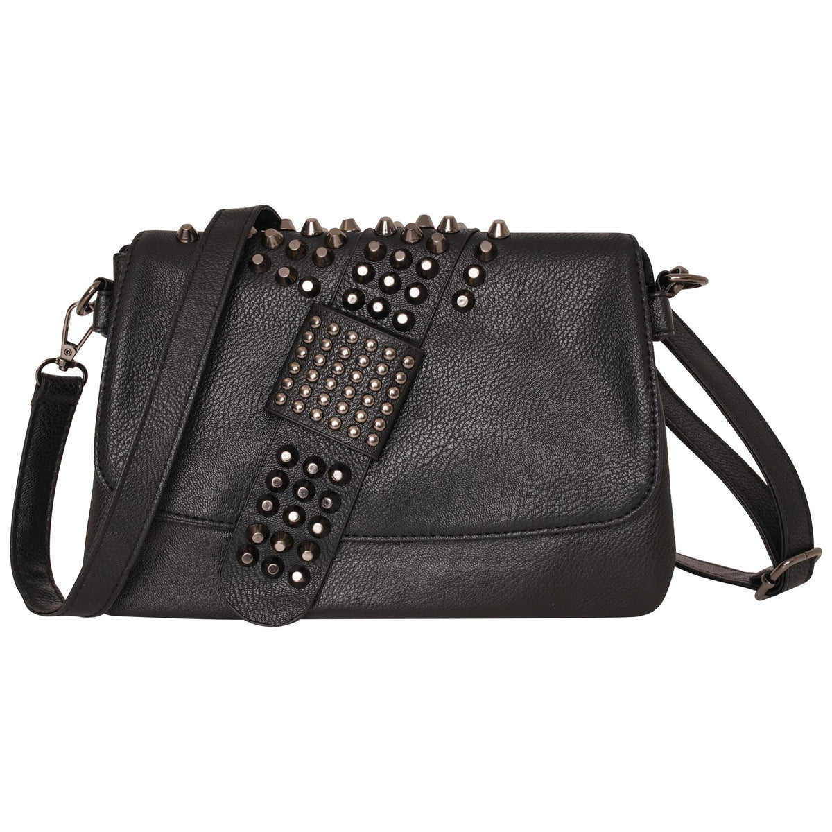 Ro Rox Ophelia Studded Faux Leather Crossbody Bag, Black, Plain | Ro Rox