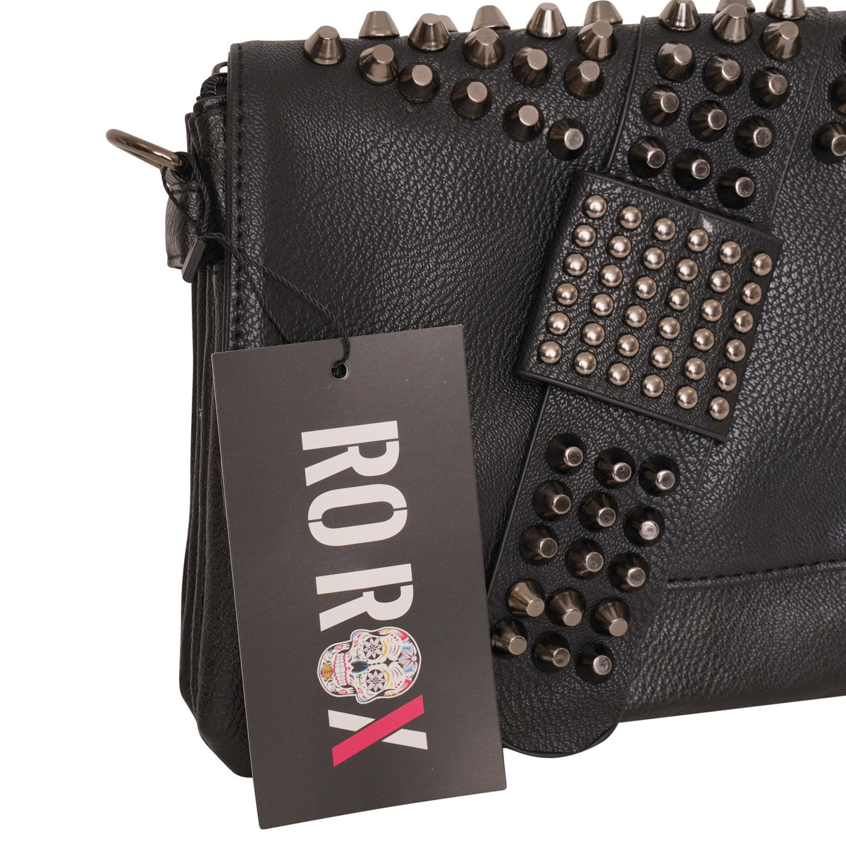 Ro Rox Ophelia Studded Faux Leather Crossbody Bag, Black, Plain | Ro Rox